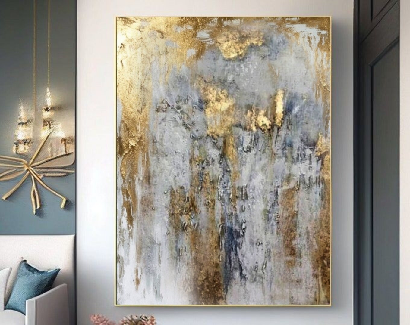 Original Gold Painting, Large Wall Art, Oversized Abstract Painting ...