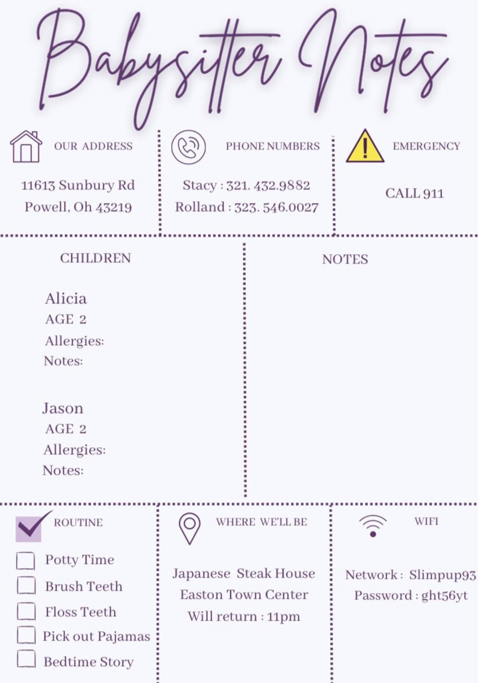 Babysitter Checklist - Etsy