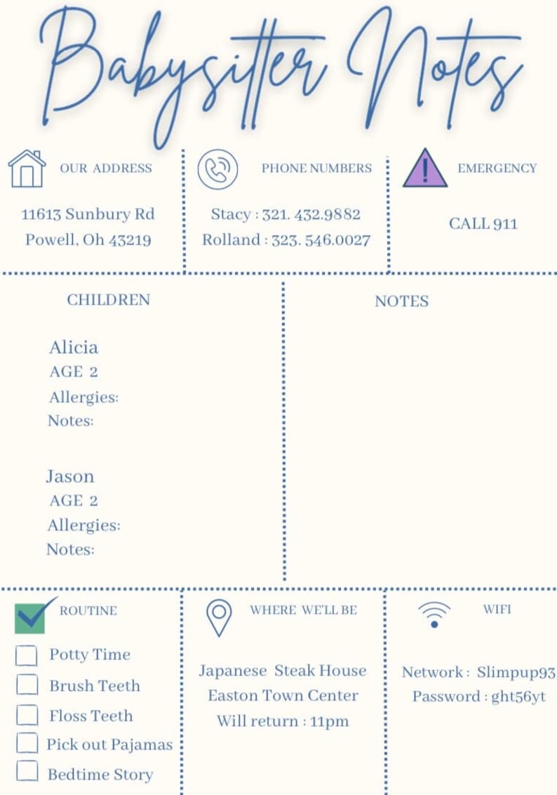 Babysitter Checklist - Etsy