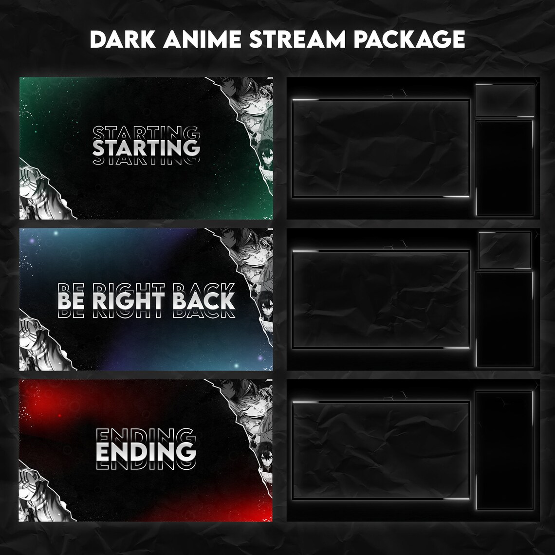 Dark ANIME STREAM OVERLAY Pack Static / Dark Anime Twitch Pack ...