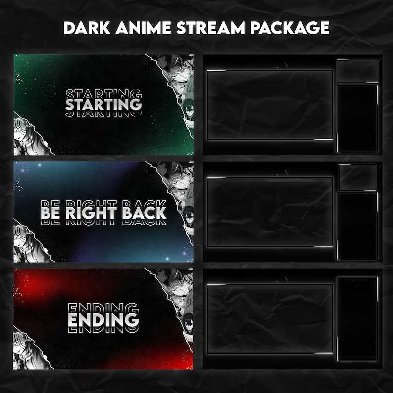 Dark ANIME STREAM OVERLAY Pack Static / Dark Anime Twitch Pack ...