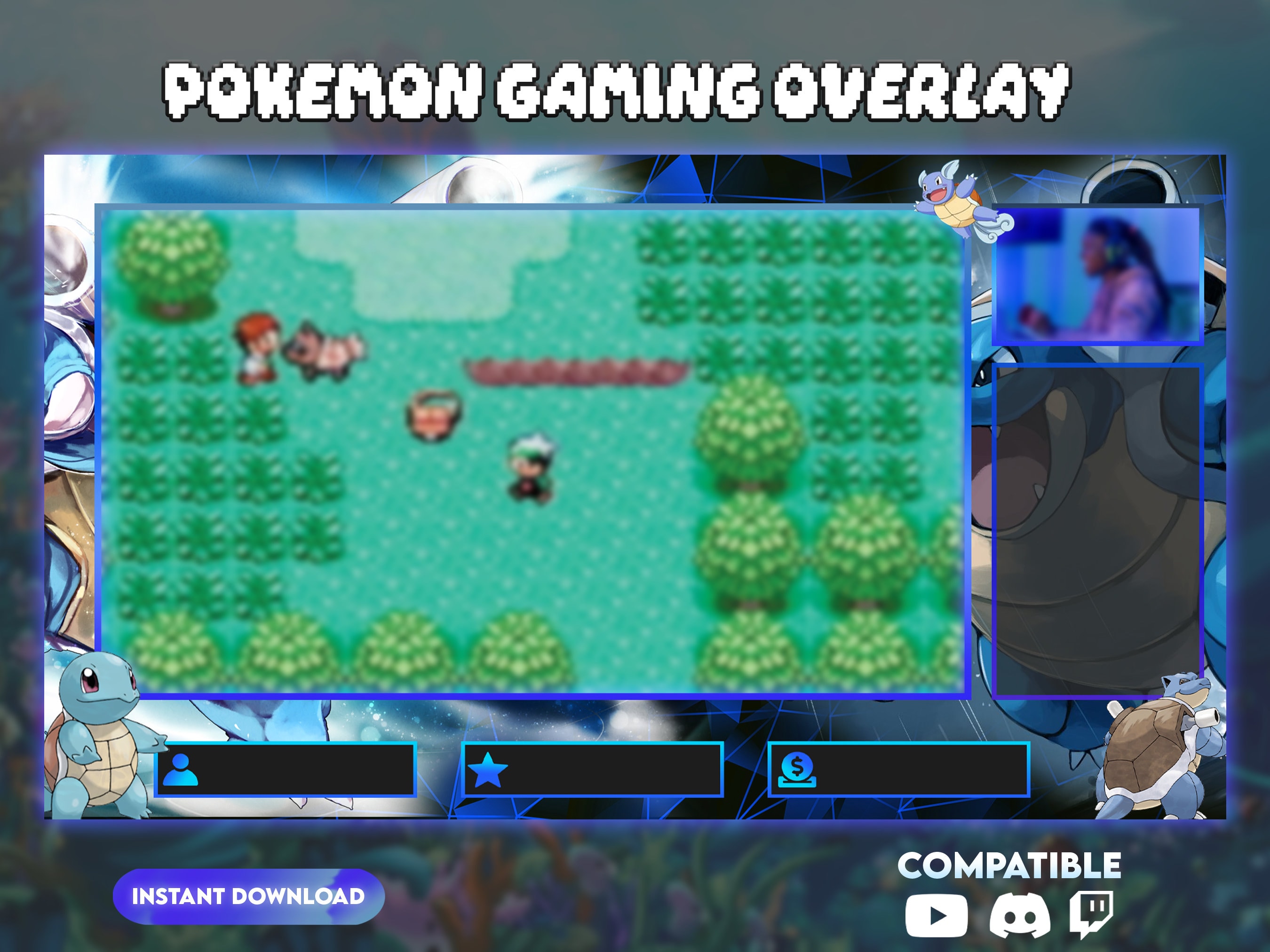 Pokemon Blue Overlay Clean Pokemon Overlay Screen Twitch Overlay Pokemon Stream Screens