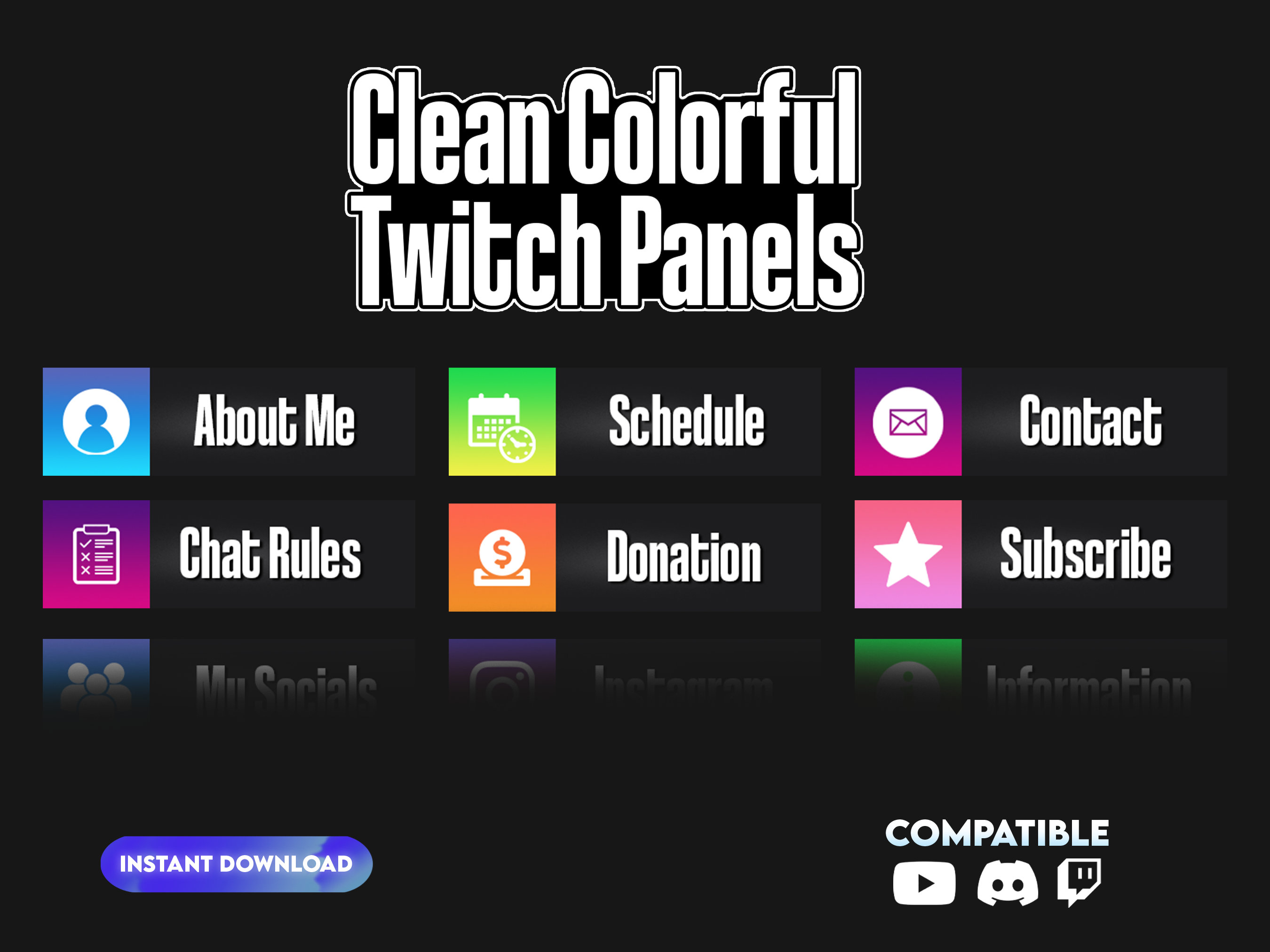 Pack Panels Twitch (x14) / Stream Panels Simple and Colorful/ Panels ...