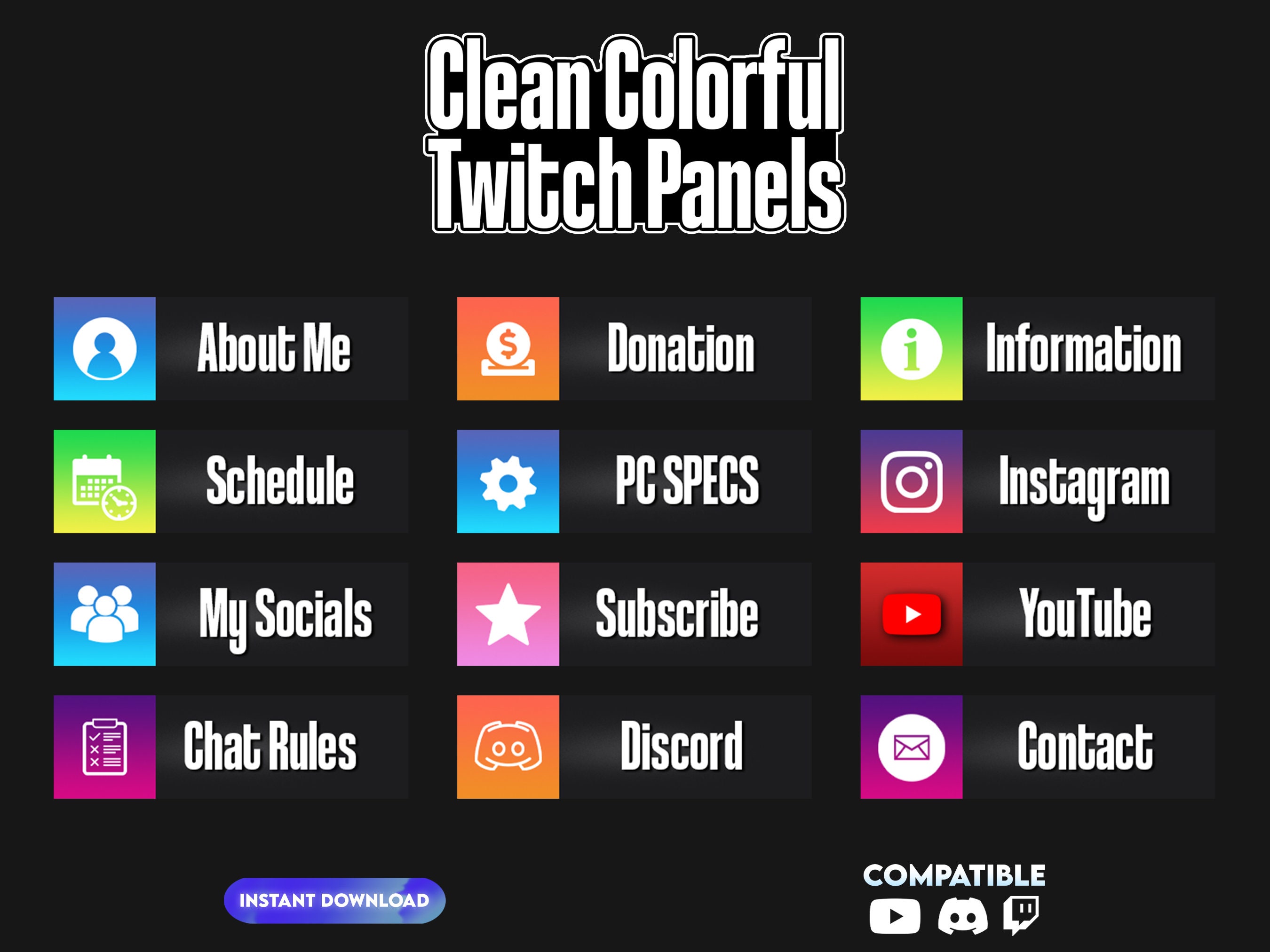 Pack Panels Twitch (x14) / Stream Panels Simple and Colorful/ Panels ...
