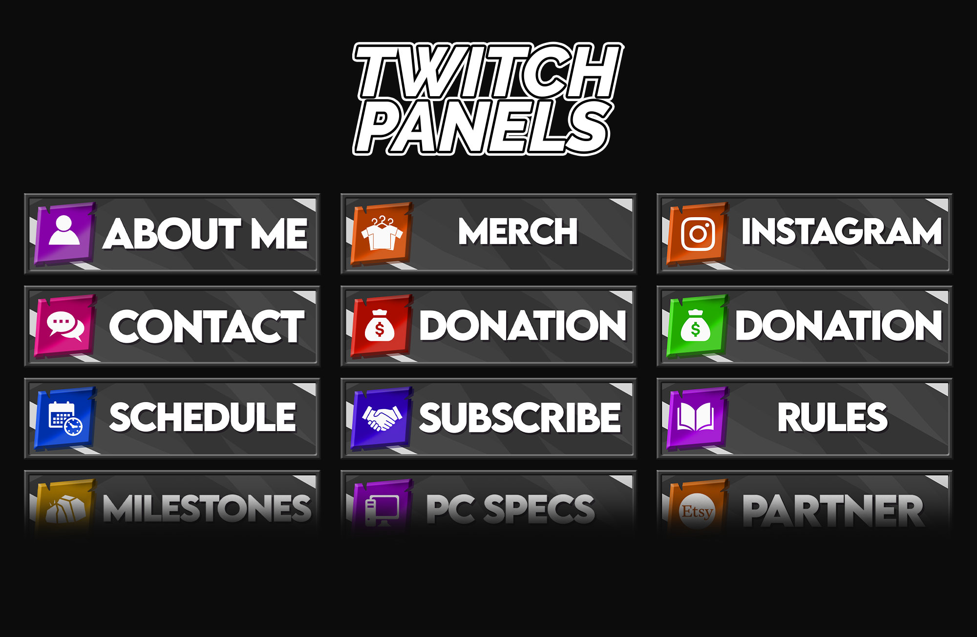 Twitch Panels Clean (x10), Stream Panels Pack, Twitch Profile Panels ...