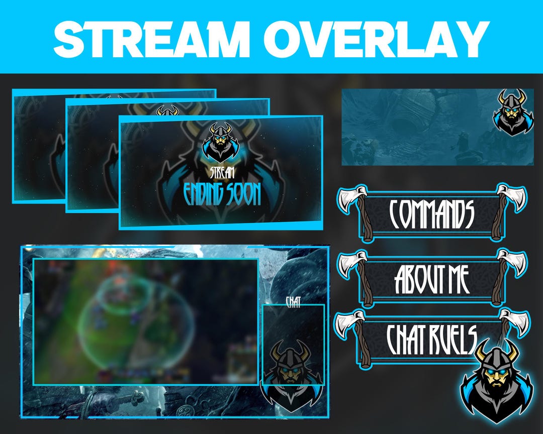 Blue Viking Stream Overlays Package for Twitch, Youtube, OBS, Kick ...