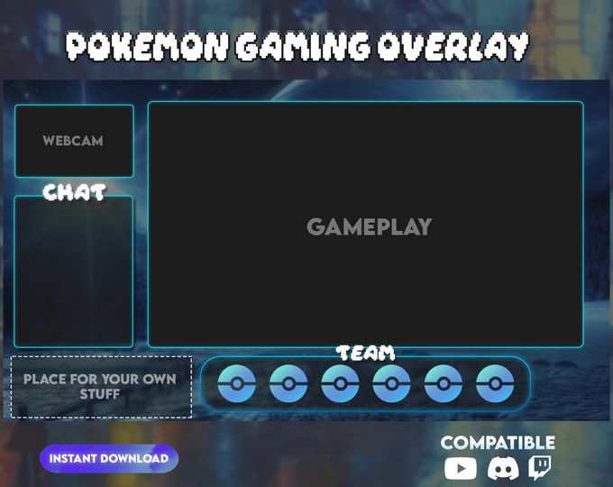 Pokemon Blue Neon Overlay, Clean Pokemon Overlay Screen, Twitch Overlay ...
