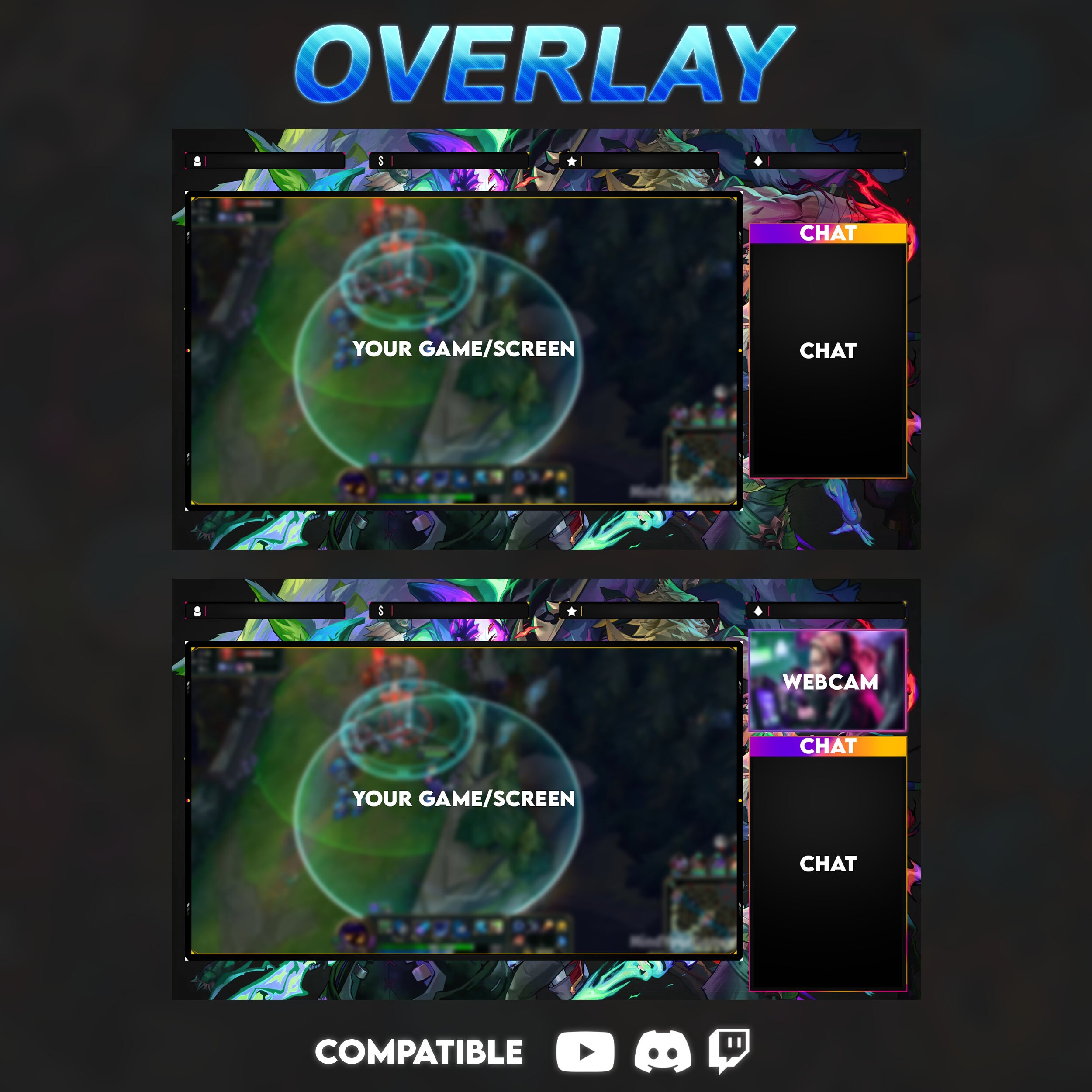 Static League of Legends Twitch Overlays Complete Stream Package Clean ...