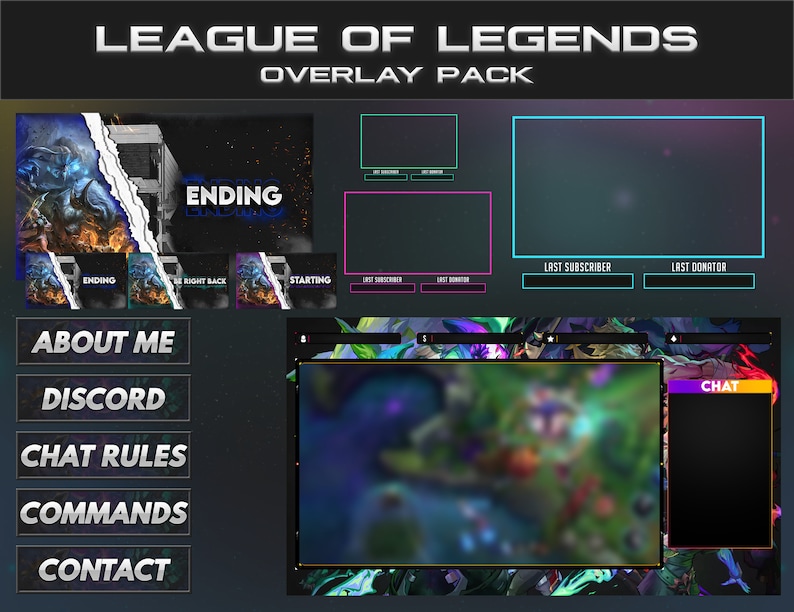 Static League of Legends Twitch Overlays Complete Stream Package Clean ...