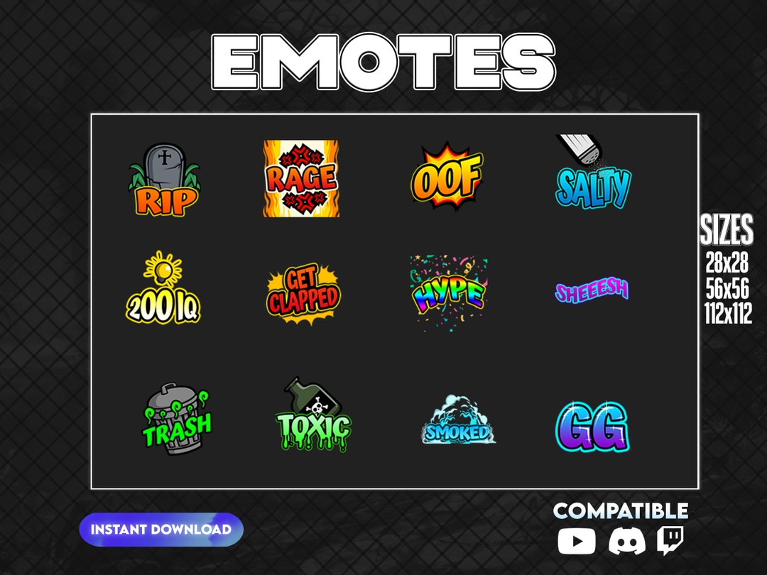 12 Emote Pack, Twitch Emotes, Discord Emotes, Twitch Sub Emotes, Tiktok ...