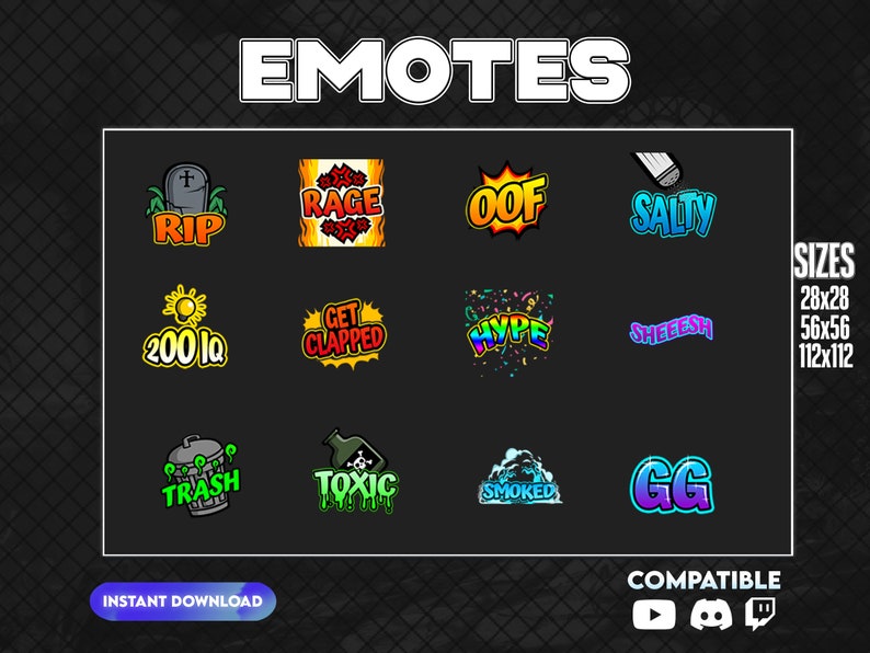 12 Emote Pack, Twitch Emotes, Discord Emotes, Twitch Sub Emotes, Tiktok ...