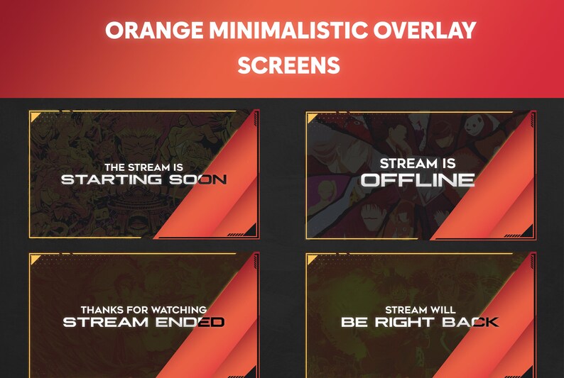 Twitch Streaming Overlay Orange, Live Stream Graphics, Anime Stream ...