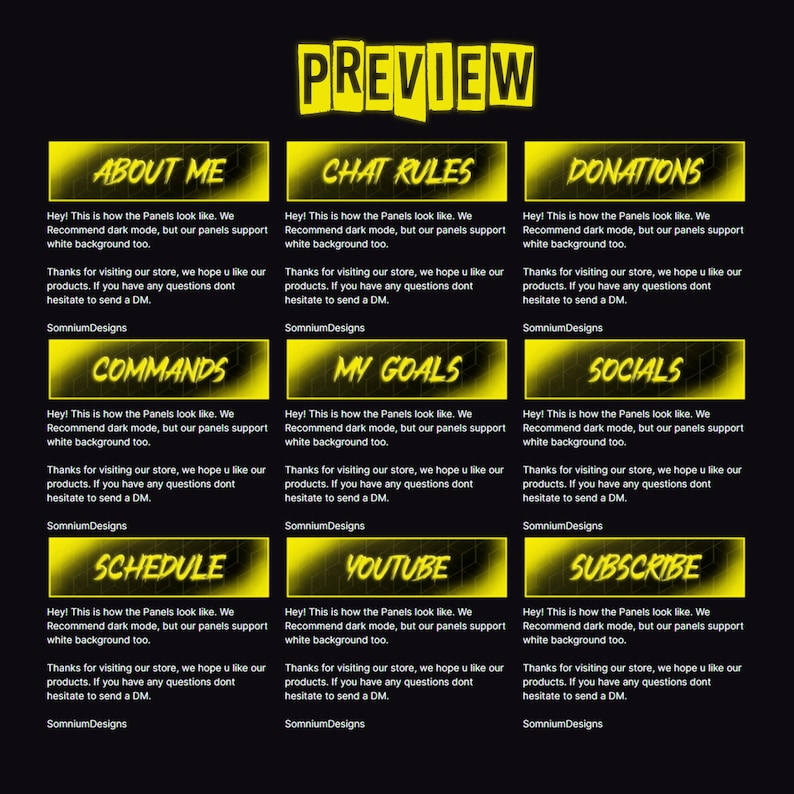 Twitch Panels Yellow (x20) / Twitch Clean Panels Pack / Stream Overlays ...