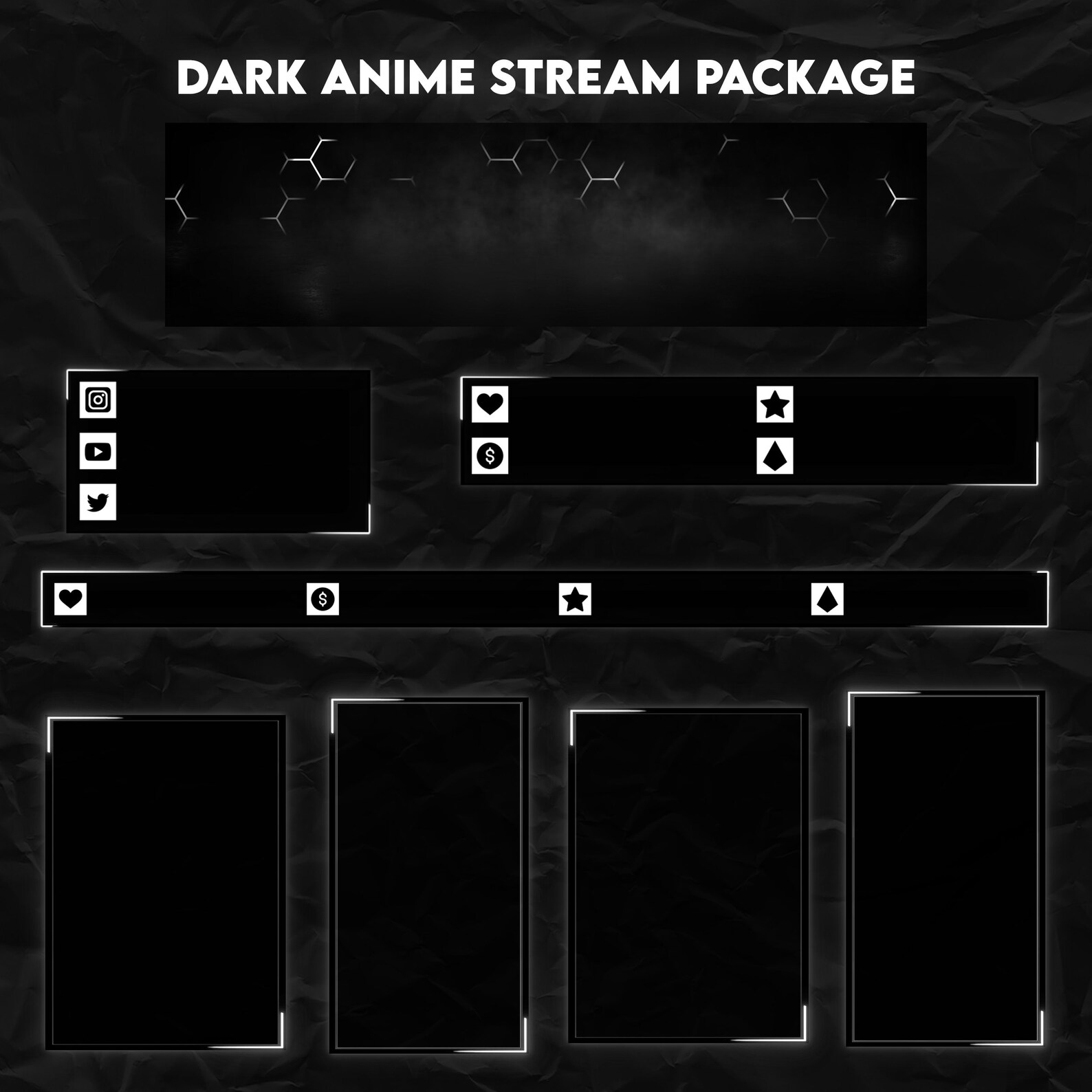 Dark ANIME STREAM OVERLAY Pack Static / Dark Anime Twitch Pack ...