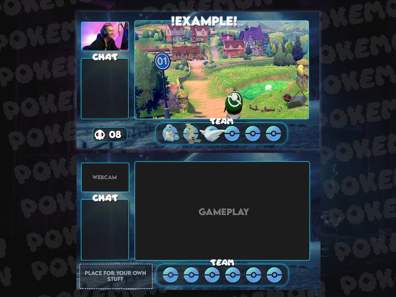 Pokemon Blue Neon Overlay Clean Pokemon Overlay Screen Twitch Overlay Pokemon Stream Nuzlocke