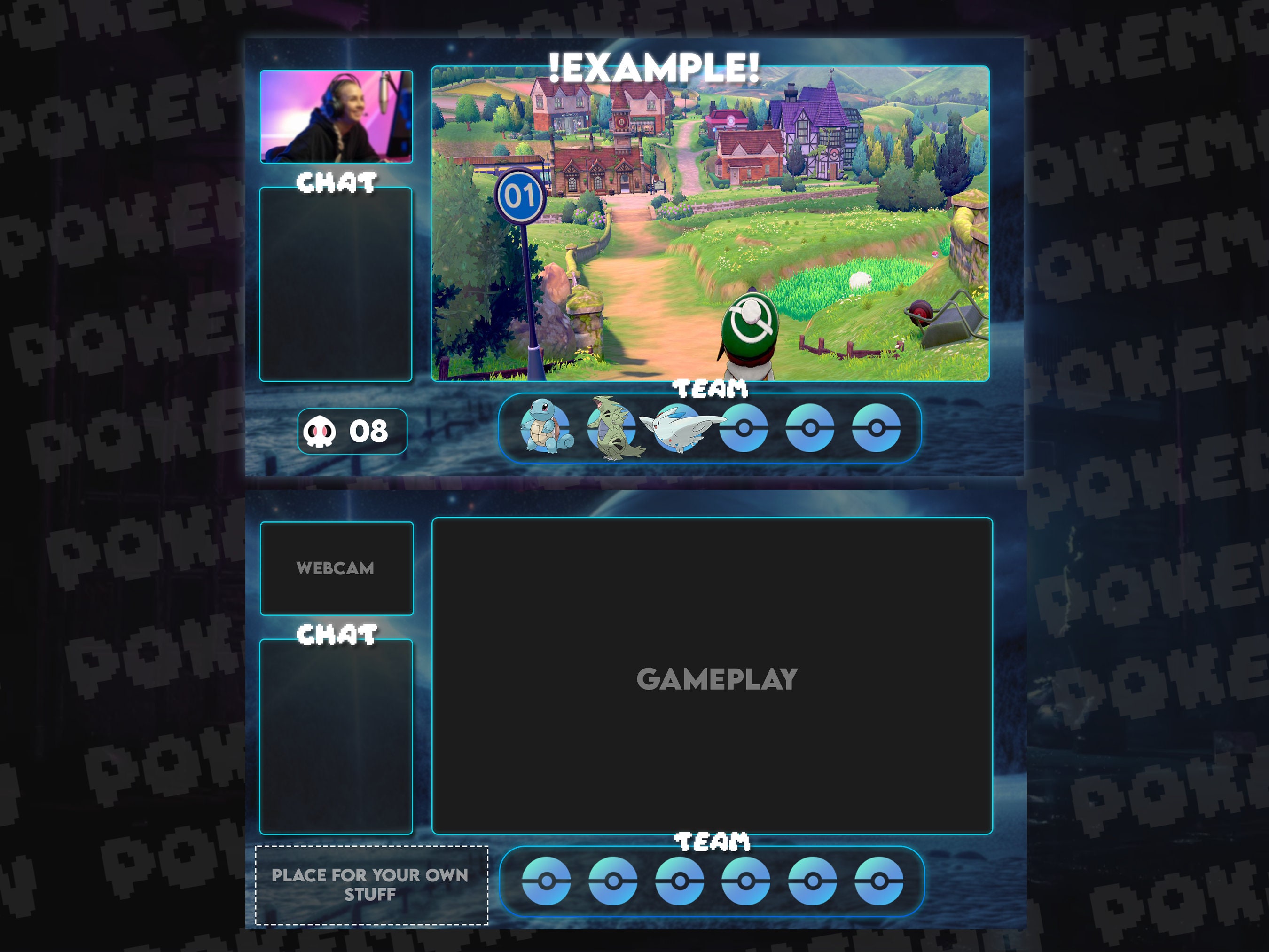 Pokemon Blue Neon Overlay, Clean Pokemon Overlay Screen, Twitch Overlay ...