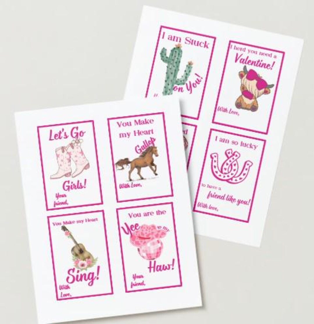 Cowgirl / Western / Rodeo / Pink Valentine's Card for Kids Digital File ...