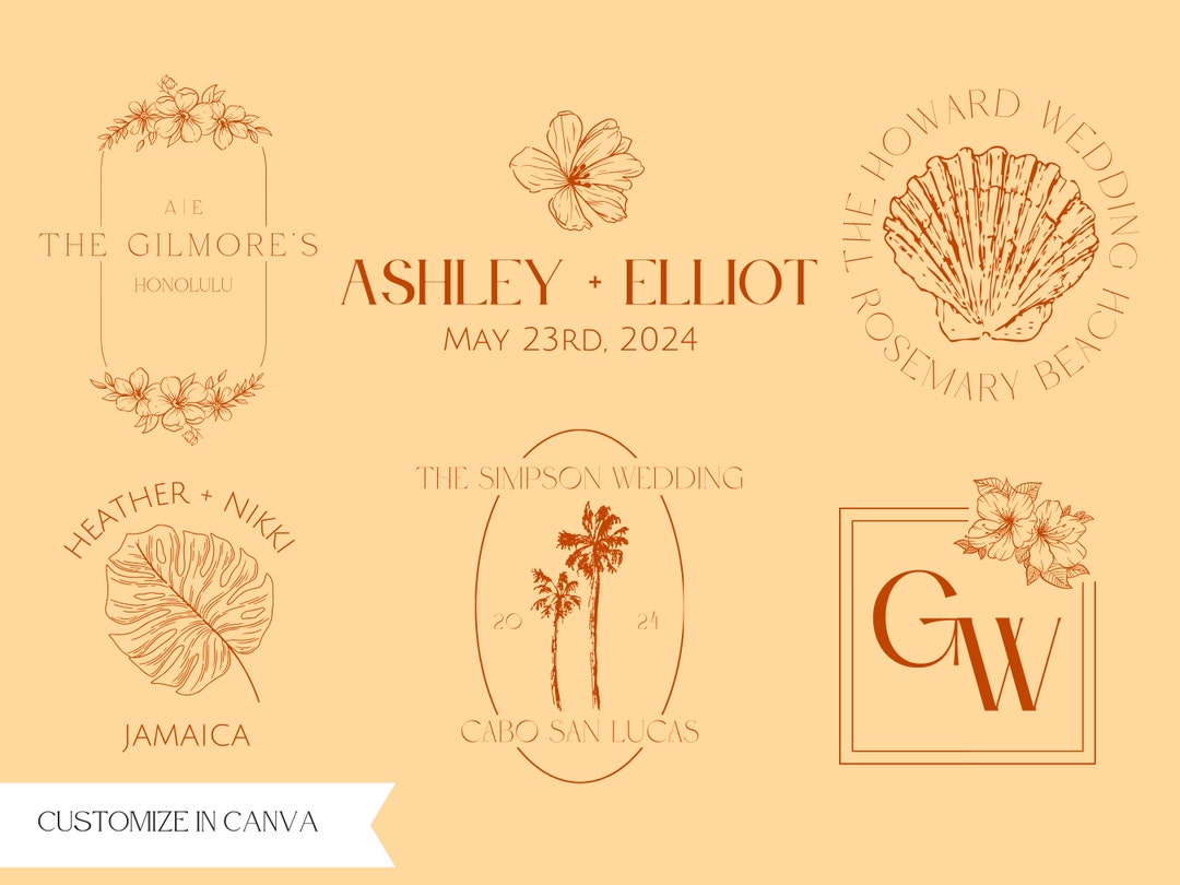 Beach Wedding Logo Set, Tropical Wedding Logos, Destination Wedding ...
