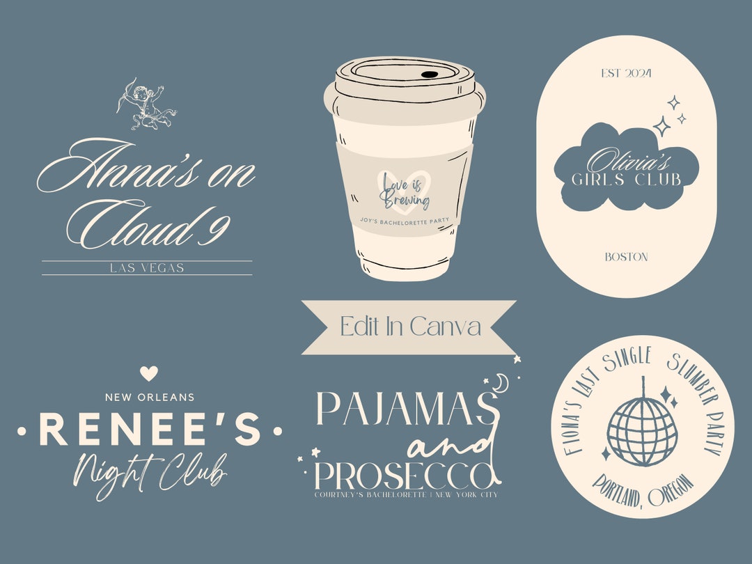 Bachelorette Sleepover Logo Set, on Cloud Nine Logo Set, Pajamas and ...