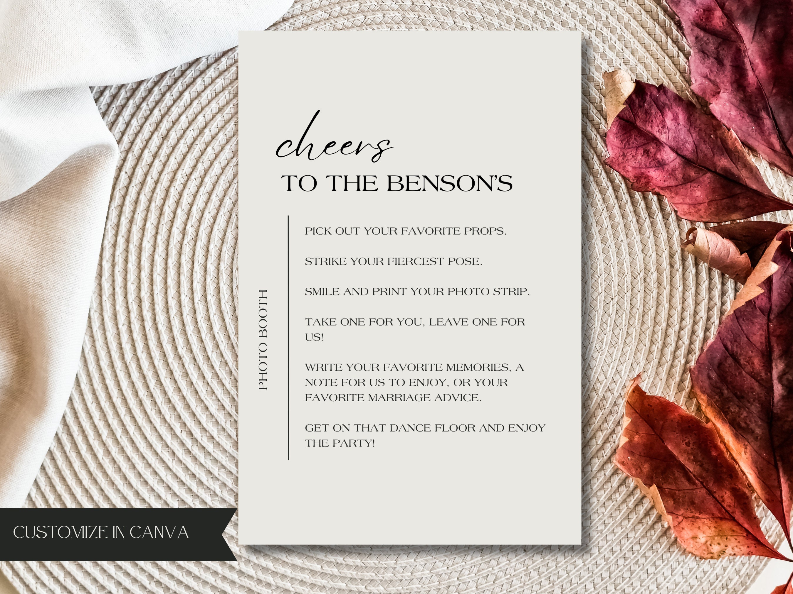 Simplistic Photo Booth Sign, Modern Photo Booth Template, Custom Photo ...
