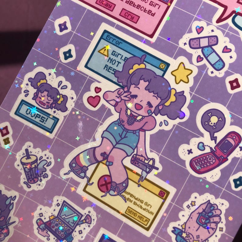 Girl Failure Holographic Sticker Sheet: Kawaii Laptop Stickers - Etsy