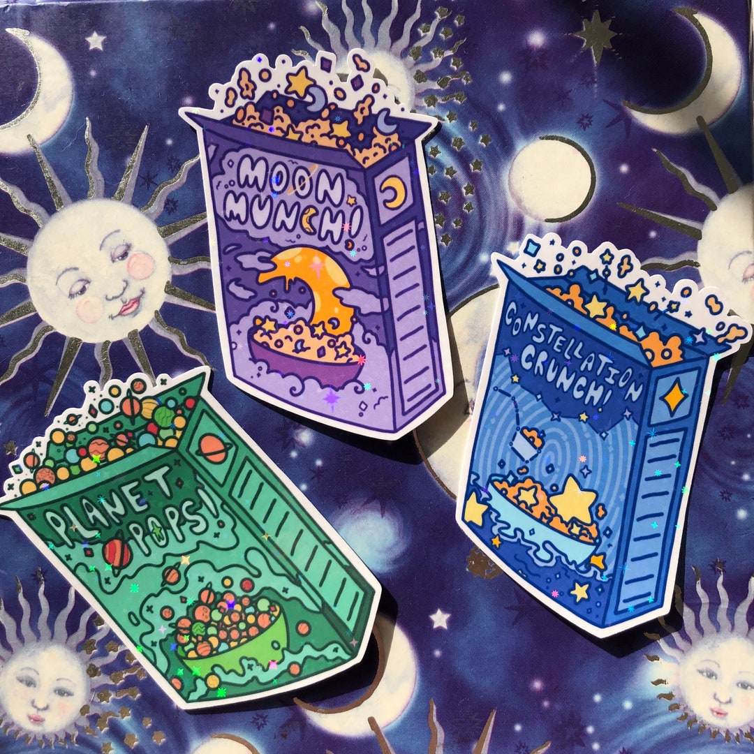 Celestial Cereals Space Themed Stickers | Moon Star Planet Breakfast ...