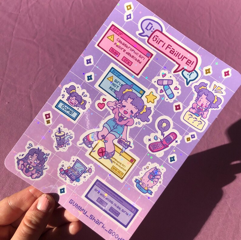 Girl Failure Holographic Sticker Sheet: Kawaii Laptop Stickers - Etsy