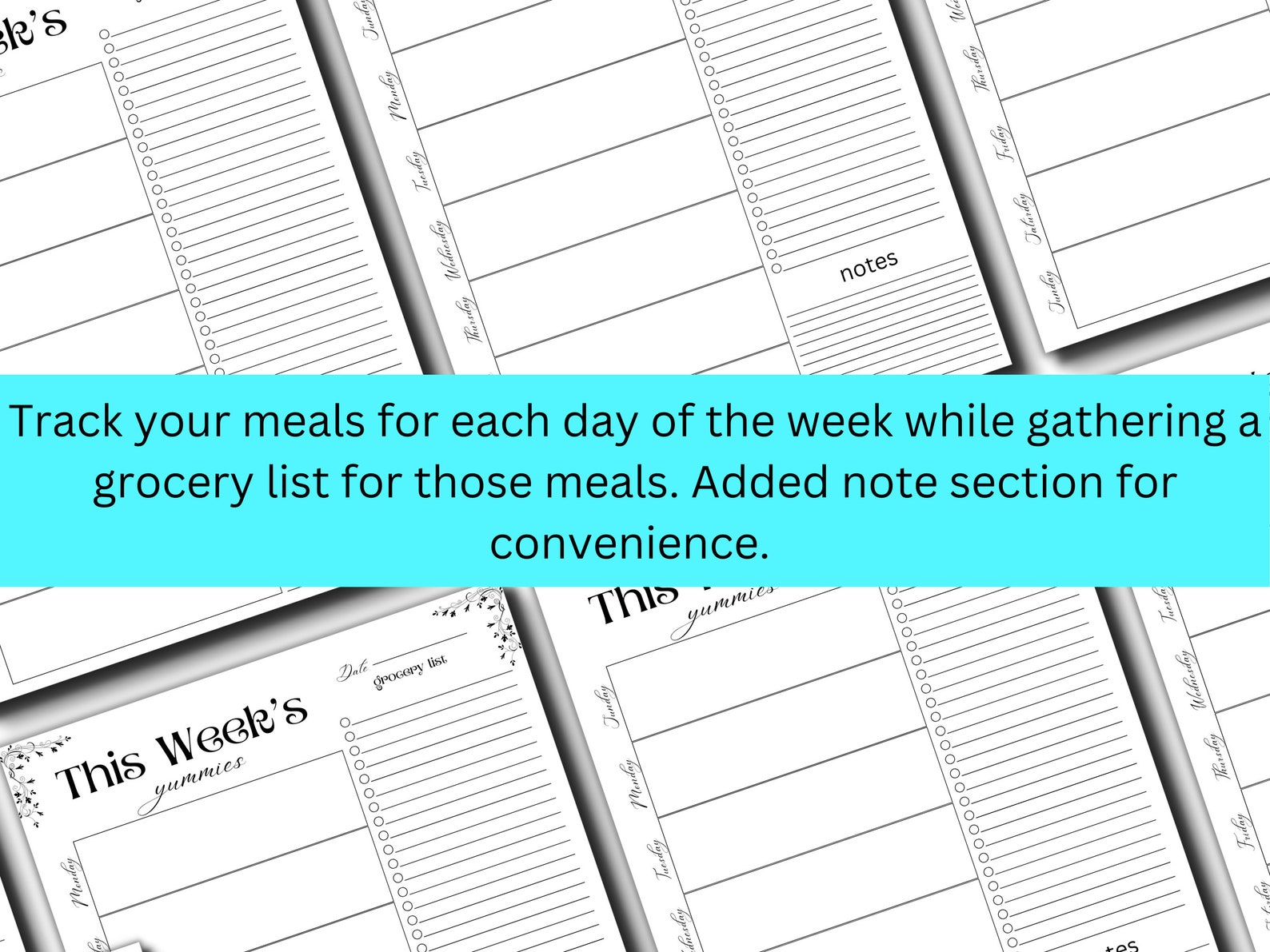 Weekly Meal Planner, Grocery List, Note Tracker, Grocery Printable ... Weekly Meal Planner, Grocery List, Note Tracker, Grocery Printable ...