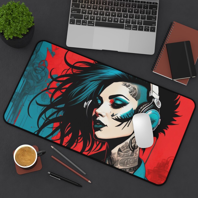 Red and Blue Gamer Girl Large Computer Desk Mat,desk Mat Tech Gift for ...
