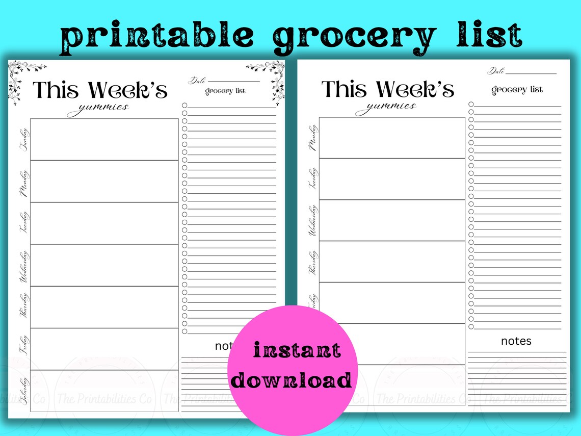 Weekly Meal Planner Grocery List Note Tracker Grocery - Etsy