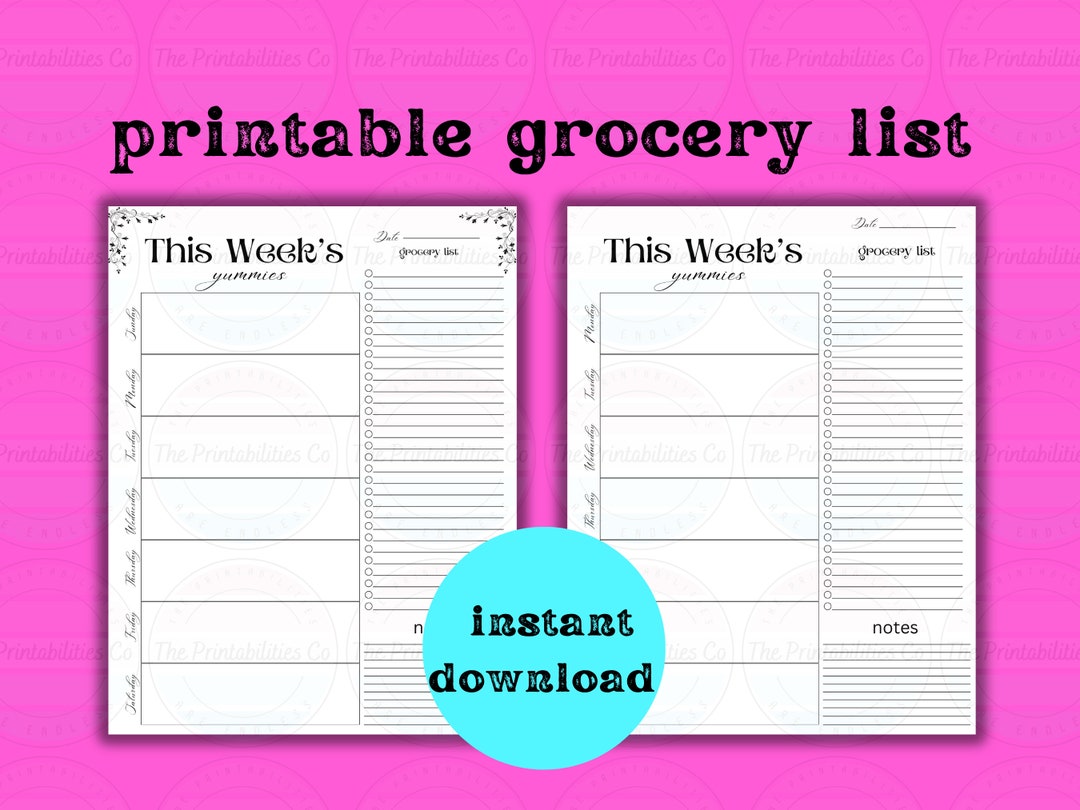 Weekly Meal Planner, Grocery List, Note Tracker, Grocery Printable ... Weekly Meal Planner, Grocery List, Note Tracker, Grocery Printable ...