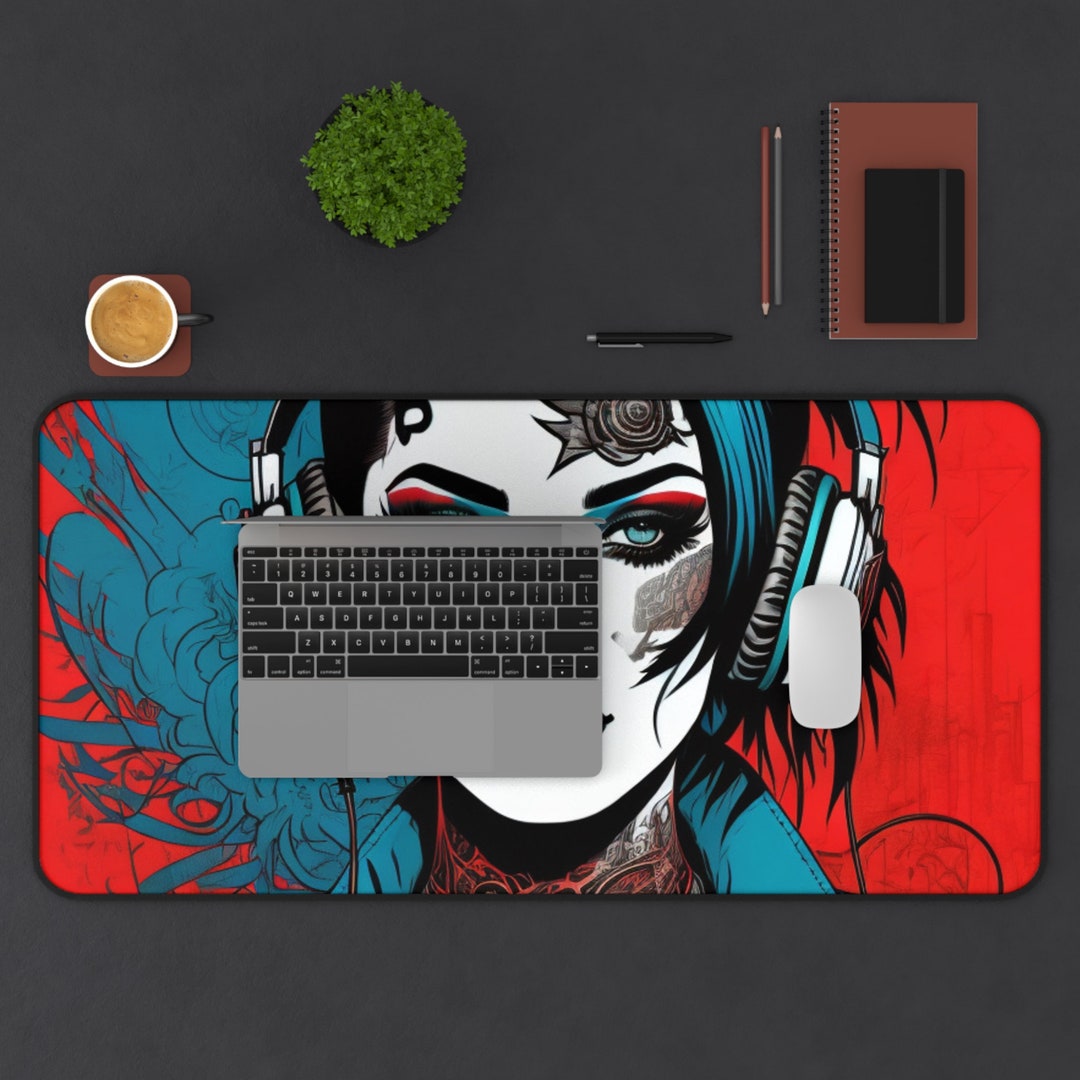 Red and Blue Gamer Girl Large Computer Desk Mat,desk Mat Tech Gift for ...