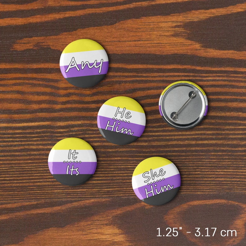 Nonbinary Pronoun Pin Buttons Enby Pride Flag Tin Pins Custom NB ...