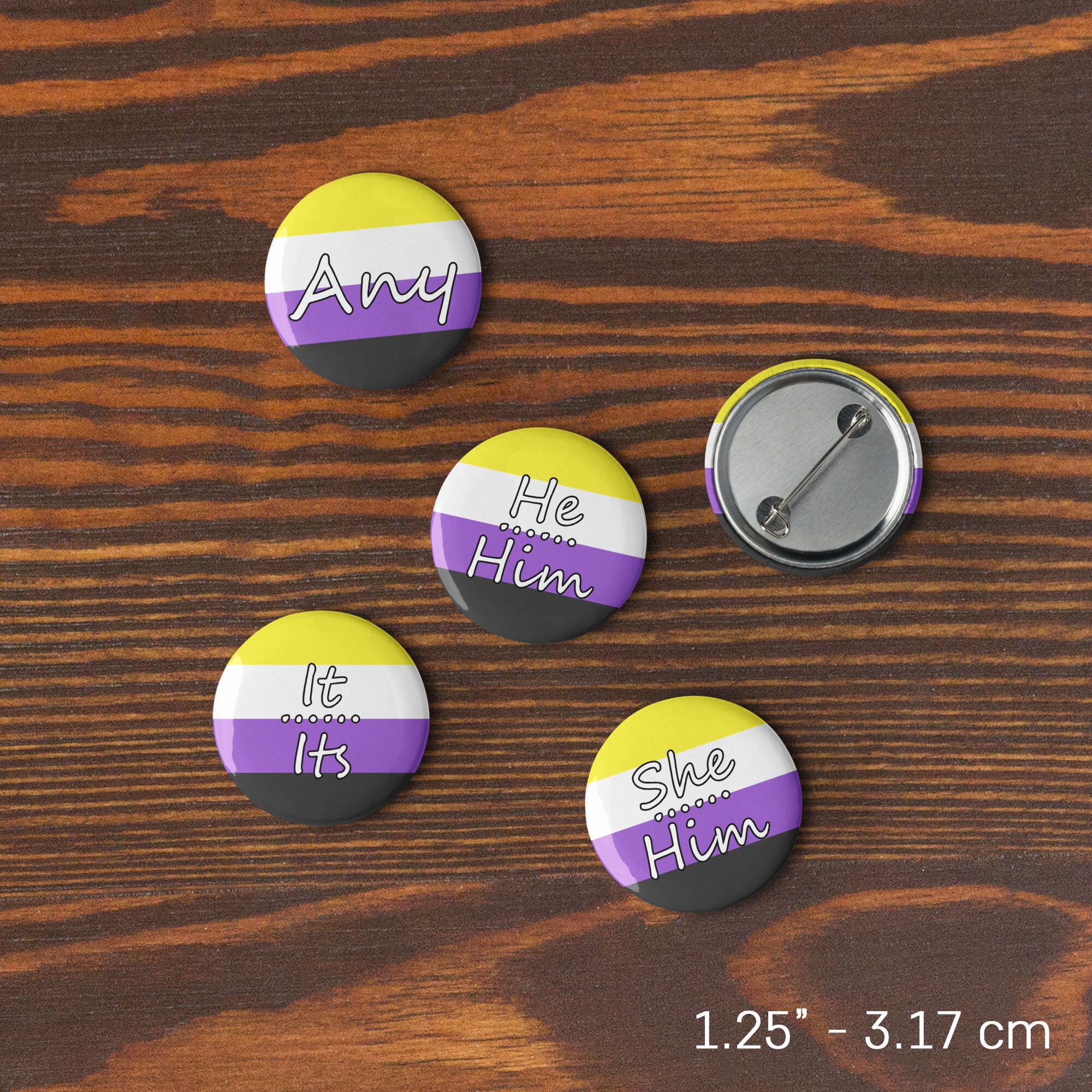 Nonbinary Pronoun Pin Buttons Enby Pride Flag Tin Pins Custom NB ...
