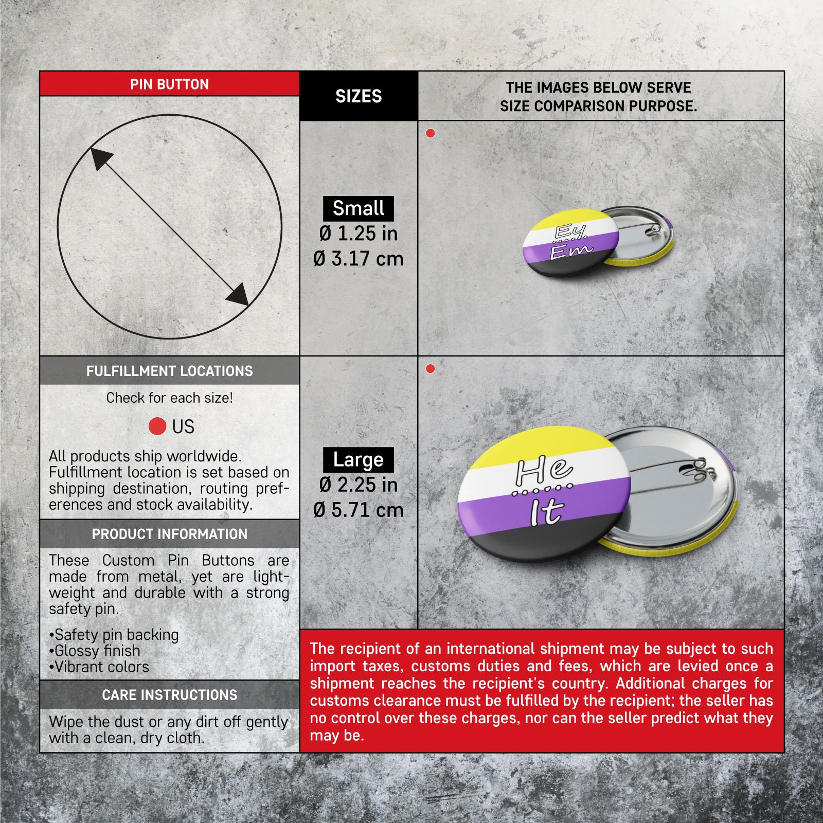 Nonbinary Pronoun Pin Buttons Enby Pride Flag Tin Pins Custom NB ...