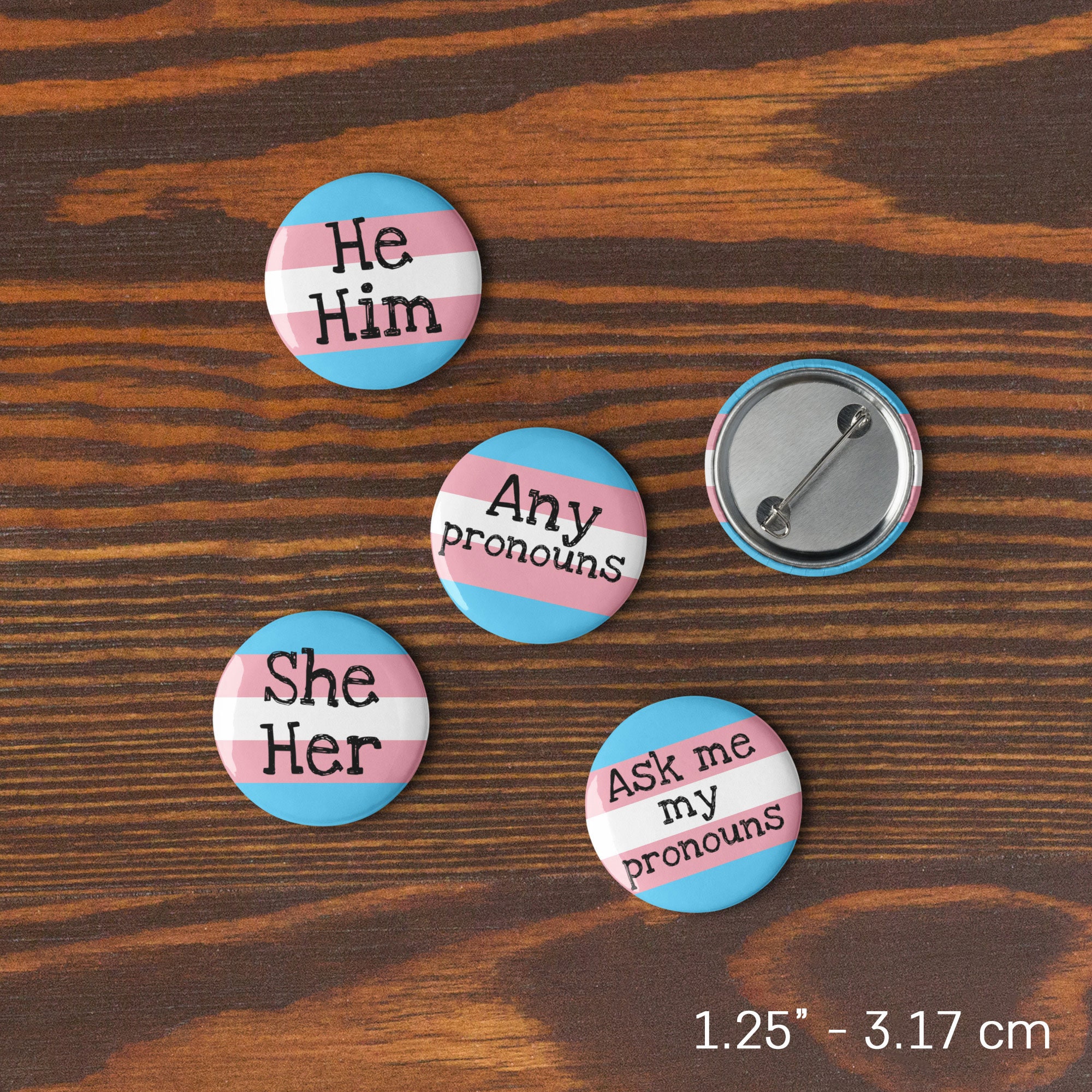 Trans Pronoun Pin Buttons Transgender Pride Flag Tin Pins Custom Any Pronouns They/them She/her ...
