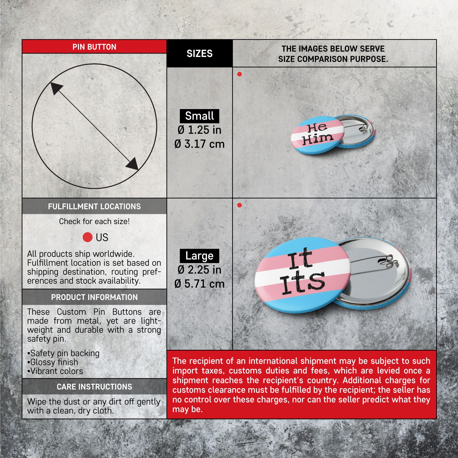 Trans Pronoun Pin Buttons Transgender Pride Flag Tin Pins Custom Any ...