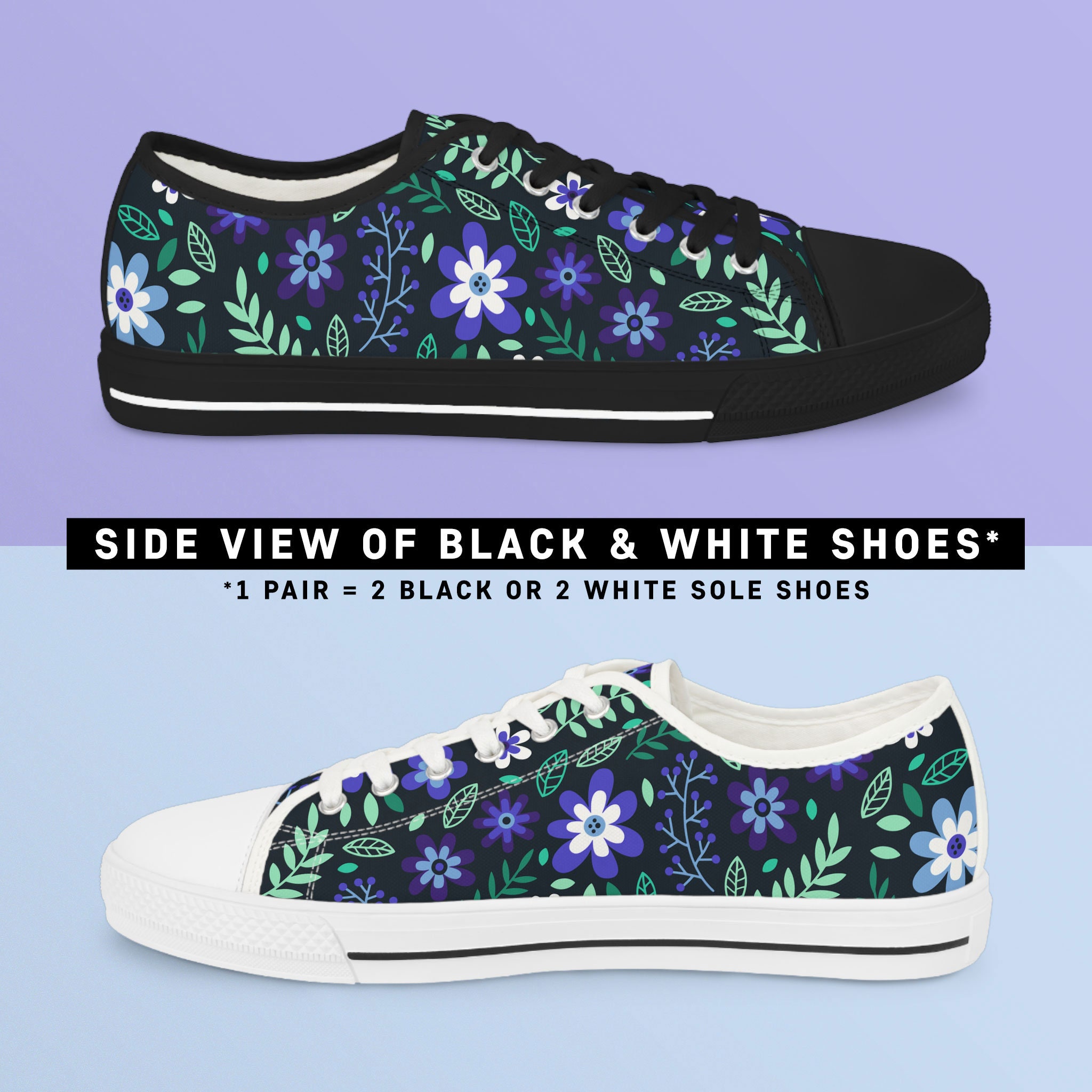 Mlm/gay Pride Flowers Sneakers Low Top Men's Sneakers Black & White ...