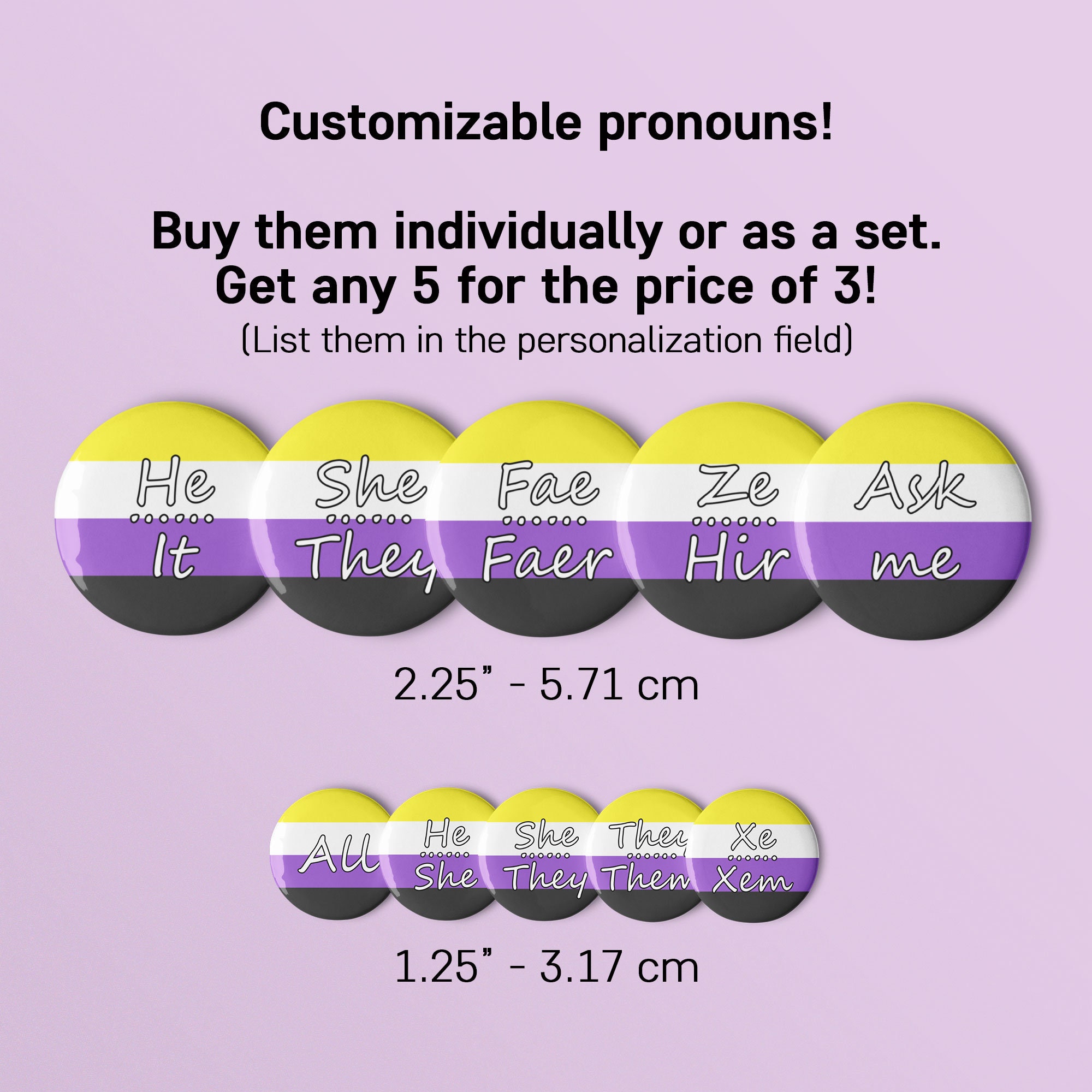 Nonbinary Pronoun Pin Buttons Enby Pride Flag Tin Pins Custom NB Pronouns They Them/ She Her/ He ...