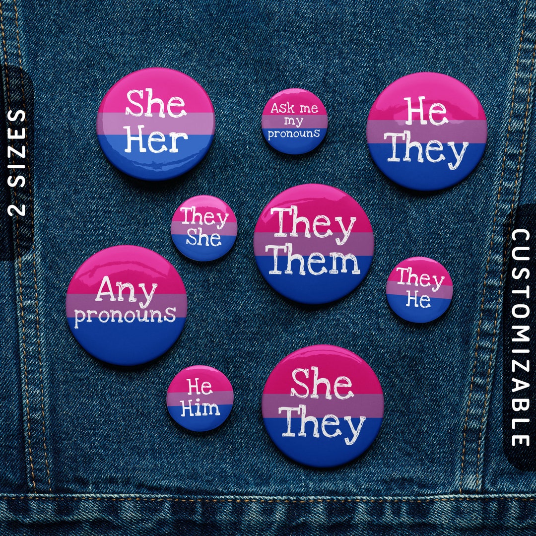 Bisexual Pronoun Pin Buttons | Bisexual Pride Flag Tin Pins | Custom ...