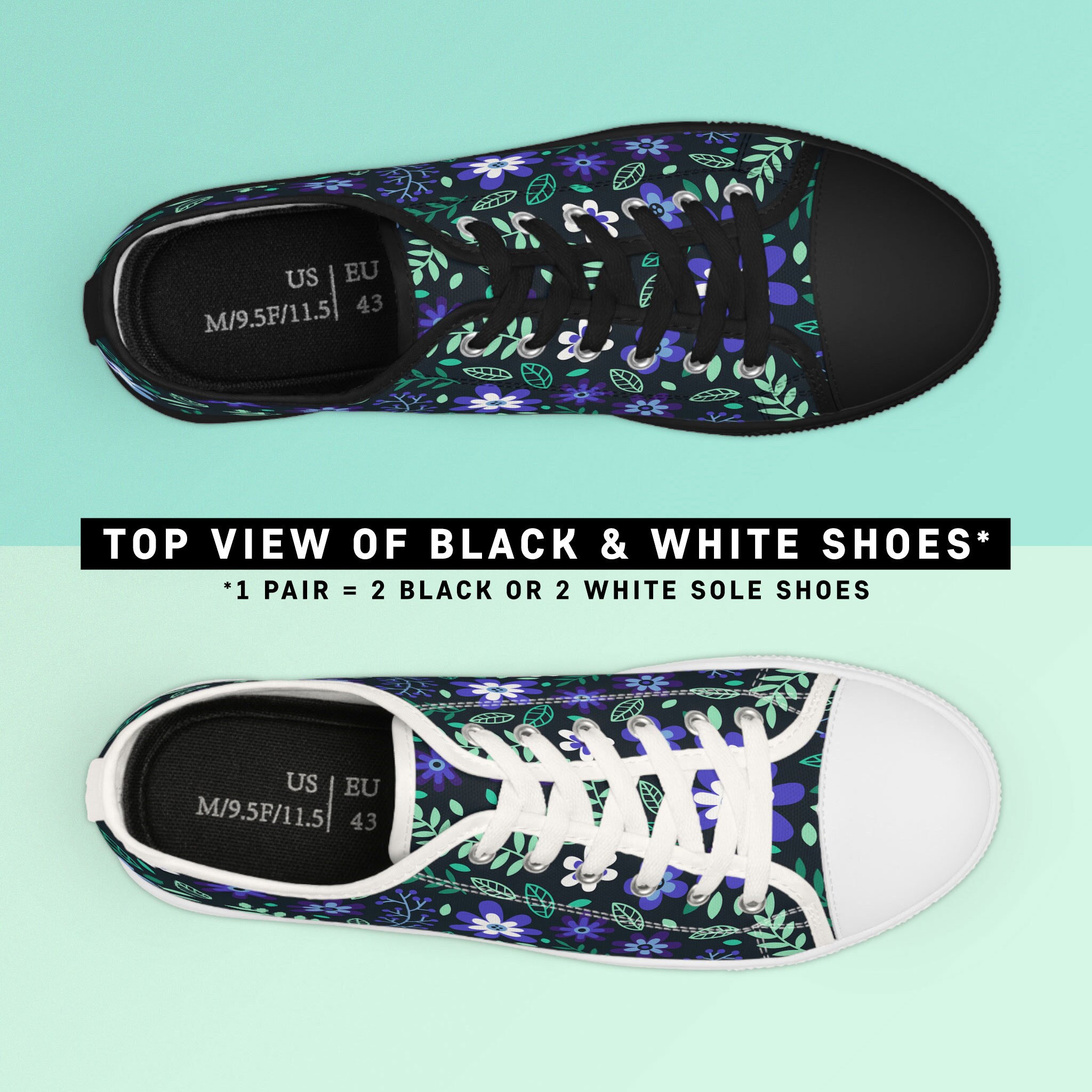 Mlm/gay Pride Flowers Sneakers Low Top Men's Sneakers Black & White ...