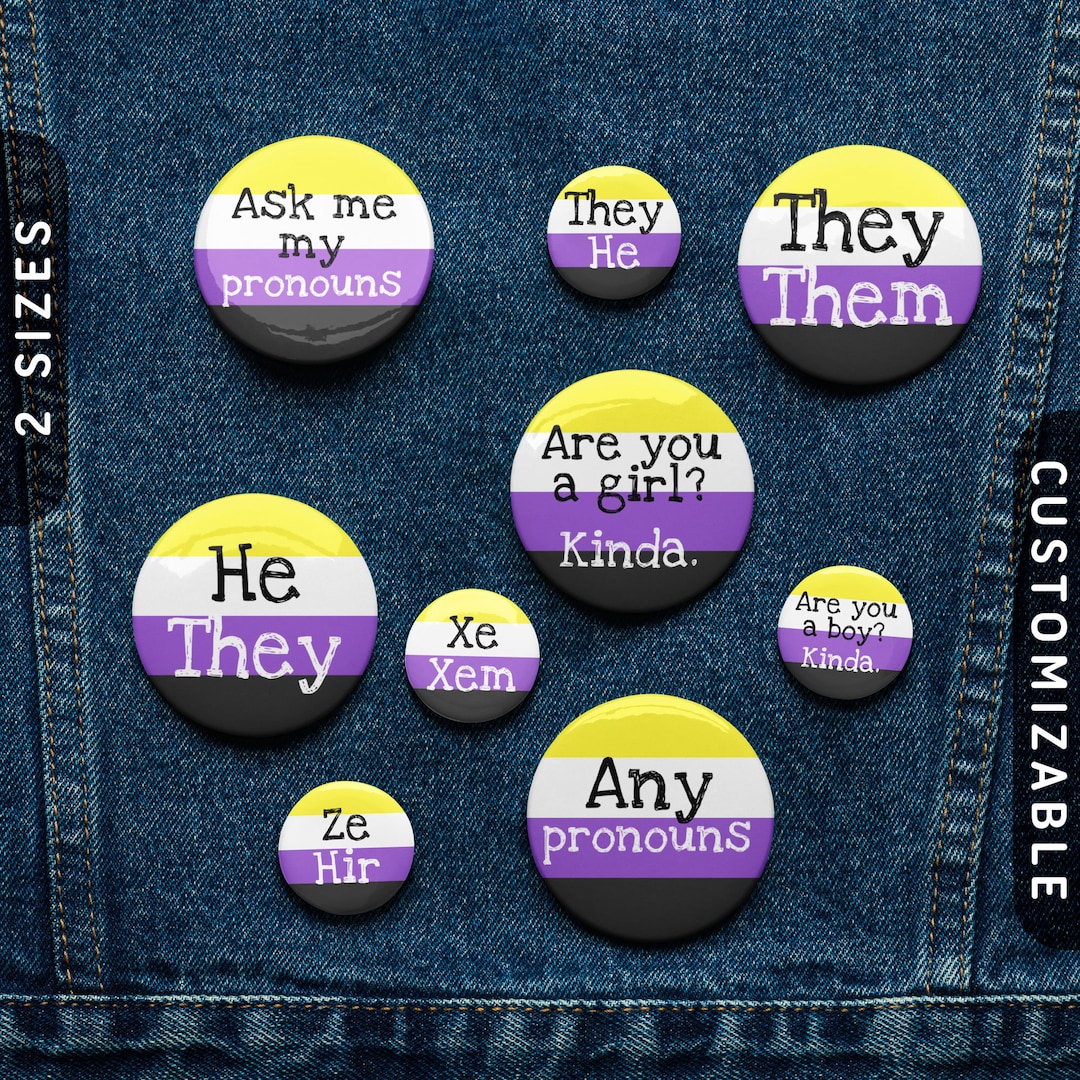 Nonbinary Pronoun Pin Buttons | Enby Pride Flag Tin Pins | Custom NB ...