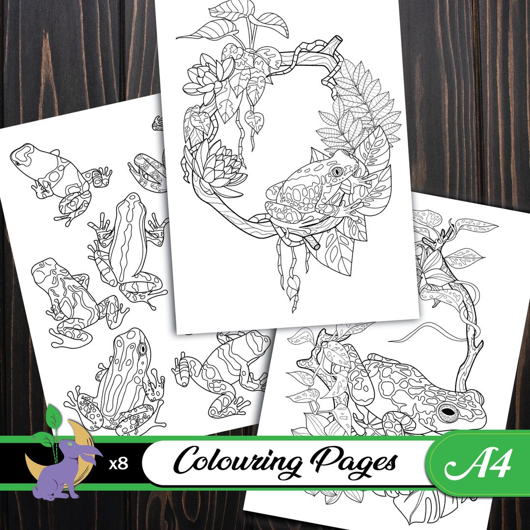 Jungle Frogs and Botanicals Colouring Page Bundle of 8. Instant ...