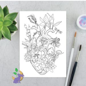 Botanical Heart Pond Life Printable Surrealism Ecosystem Illustration ...