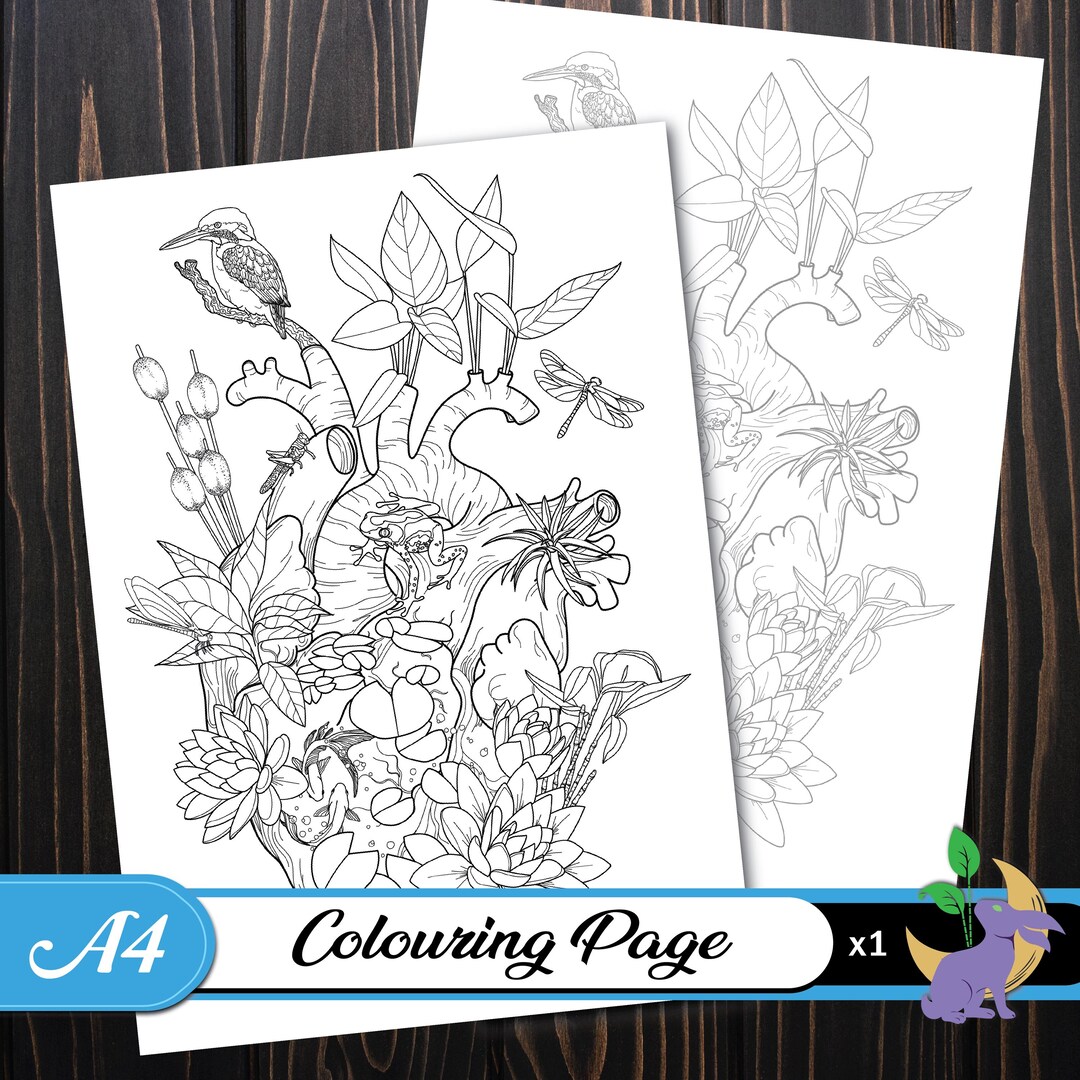 Botanical Heart Pond Life Printable Surrealism Ecosystem Illustration ...