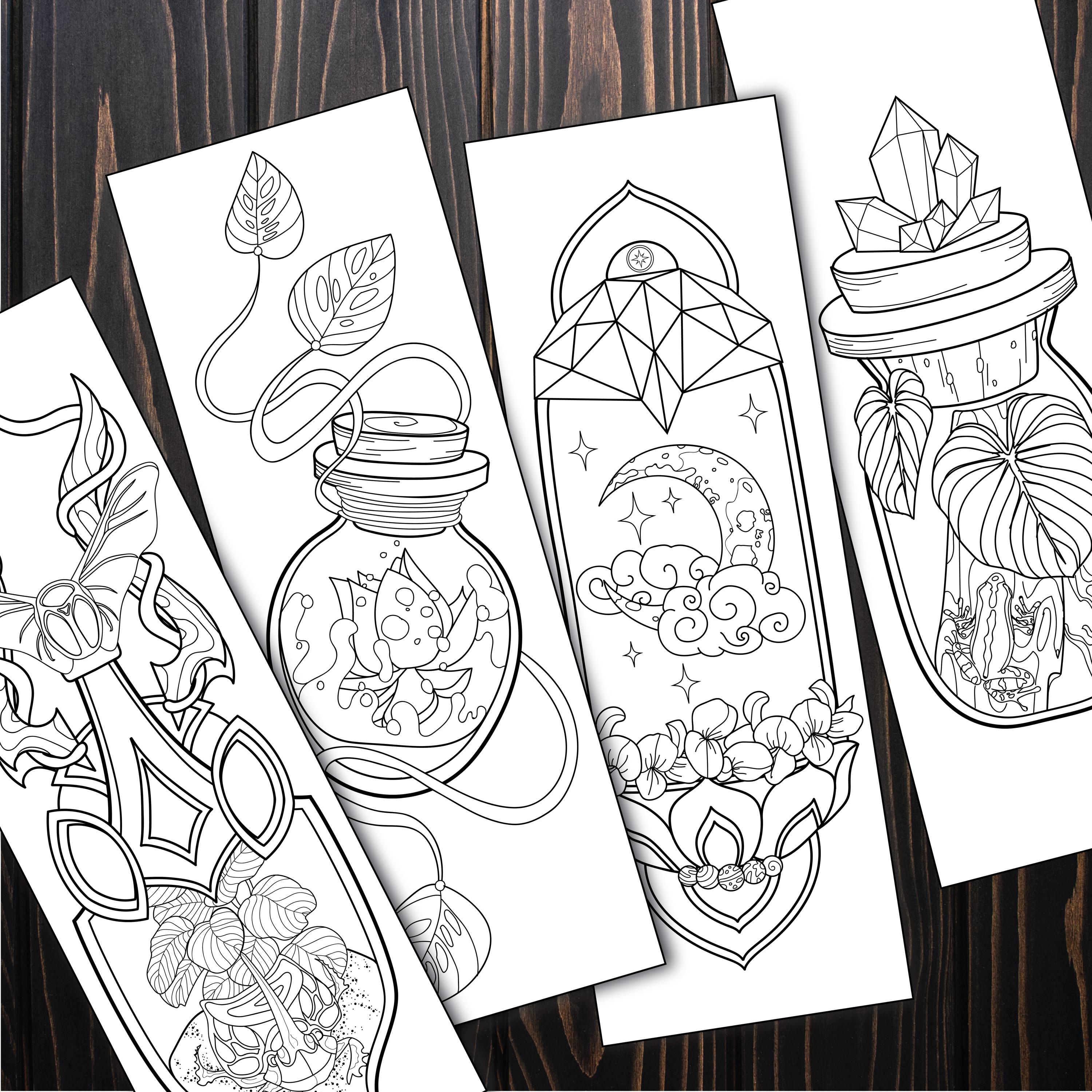 Witchy Magic Potions Printable Bookmarks Colouring Pages of Elixirs and ...