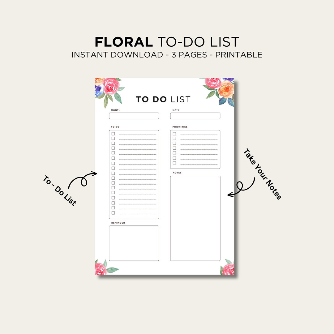 Minimal Floral to Do List Printable, Daily to Do List, ADHD to Do List ...