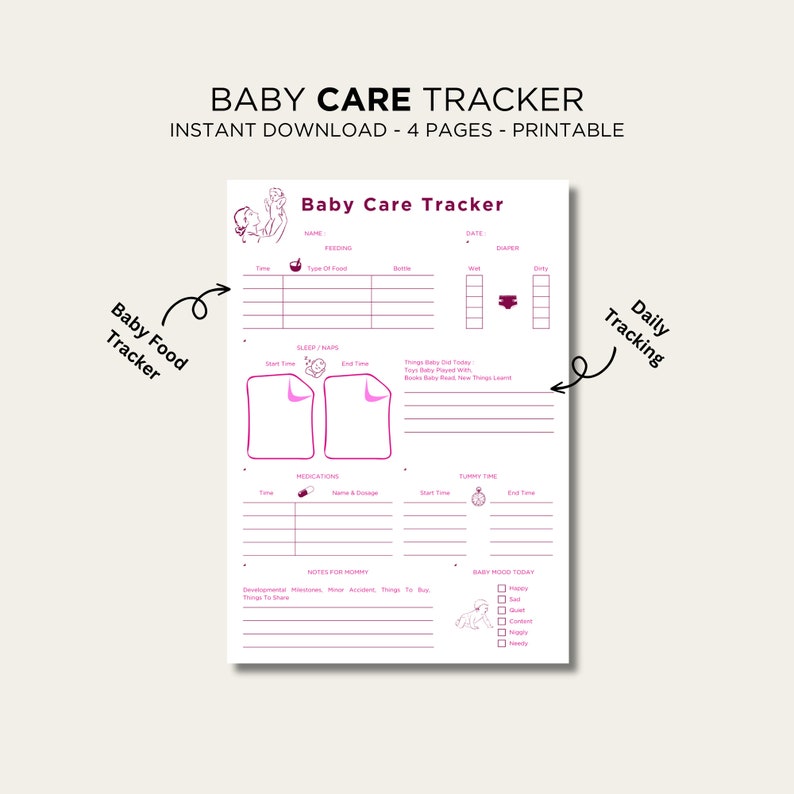 Baby Care Tracker, Baby Food Tracker, Baby Schedule, Baby Log Printable ...