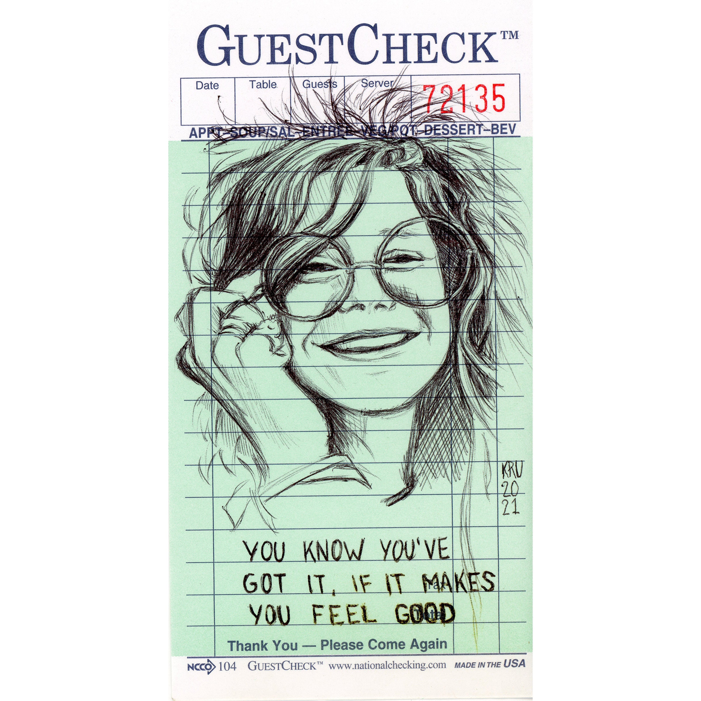 Janice Joplin Guest Check Drawing (original) - Etsy