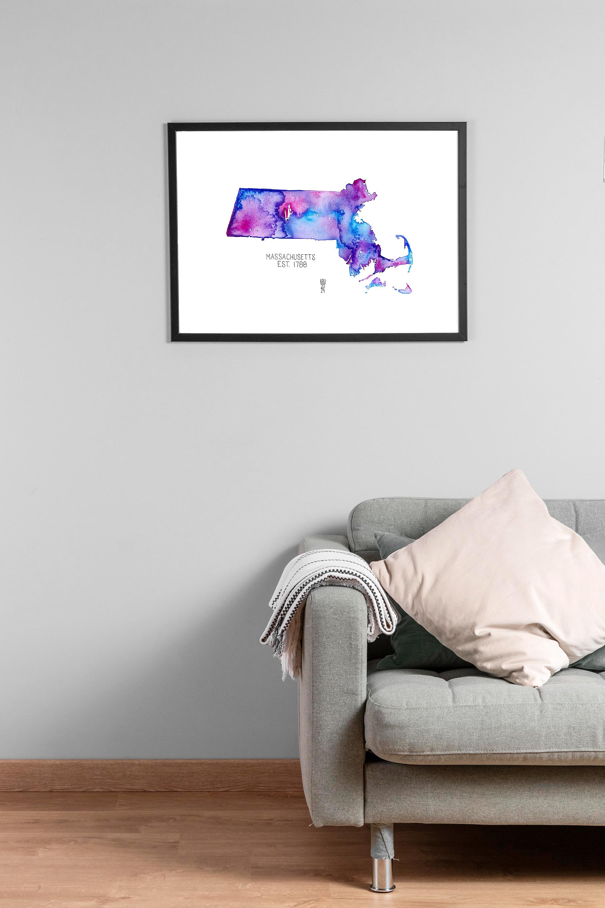 Purple Massachusetts State Map Art Print - Etsy